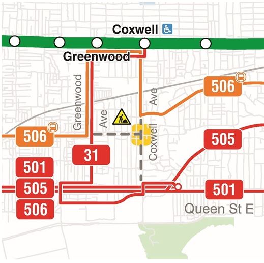 202304_coxwellgerrard_phase2diversions – Steve Munro
